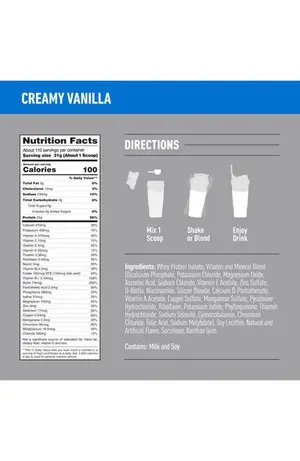 ISOPURE Zero Carb Pure Whey Isolate Protein Powder Creamy Vanilla