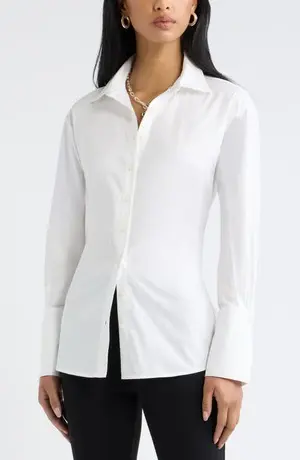 OPEN EDIT Striped Button-up Shirt With Back Tie Detail - White