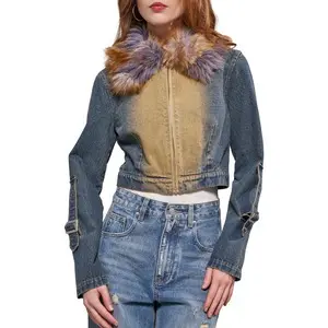 AZALEA WANG Coralyn Denim Jacket With Faux Fur Collar