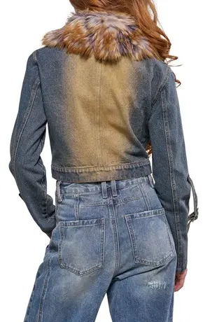 AZALEA WANG Coralyn Denim Jacket With Faux Fur Collar
