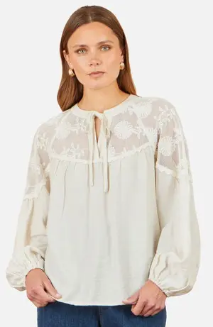 YUMI Lace Relaxed Boho Shirt - Ivory