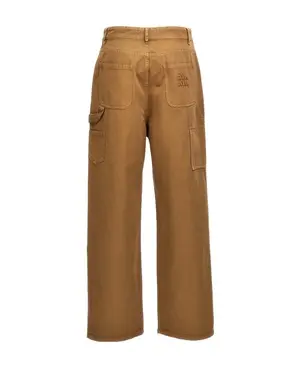 Miu Miu Straight-leg Trousers With Logo Appliqu
