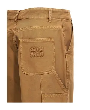 Miu Miu Straight-leg Trousers With Logo Appliqu