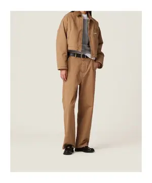 Miu Miu Straight-leg Trousers With Logo Appliqu