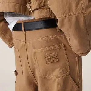 Miu Miu Straight-leg Trousers With Logo Appliqu