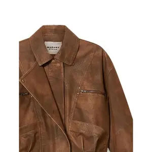 Isabel Marant Étoile Belma Distressed Leather Biker Jacket - Brown