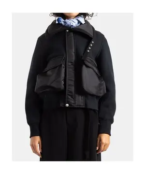 Sacai Long-sleeve Casual Jacket With Mixed Media And High Collar