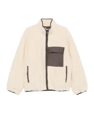 Maison Kitsuné Long Sleeve Sherpa Jacket With Contrast Pocket - Beige
