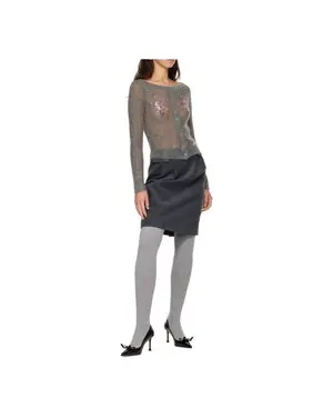 SHUSHU/TONG Long-sleeve Open-front Cardigan With Floral Embellishments - Grey