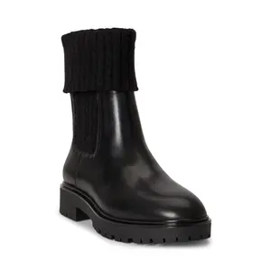 Ralph Lauren Allyson Cable-knit & Calfskin Bootie - Black