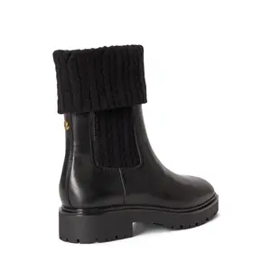 Ralph Lauren Allyson Cable-knit & Calfskin Bootie - Black