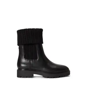 Ralph Lauren Allyson Cable-knit & Calfskin Bootie - Black