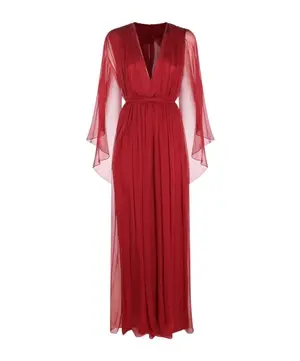 Alberta Ferretti Pleated Cape Maxi Dress - Red