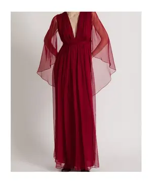 Alberta Ferretti Pleated Cape Maxi Dress