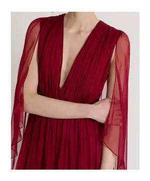 Alberta Ferretti Pleated Cape Maxi Dress
