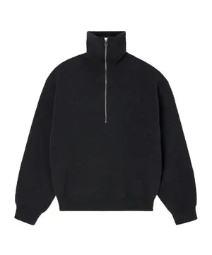 RÓHE Half-zip Mock Neck Pullover In Cashmere And Merino Wool Blend - Charcoal-grey