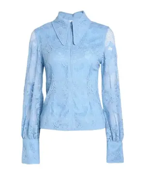 GANNI Solidcolor Lace Longsleeve Blouse - Blue