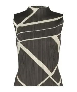 Issey Miyake Sleeveless High Neck Geometric Top - Charcoal-grey