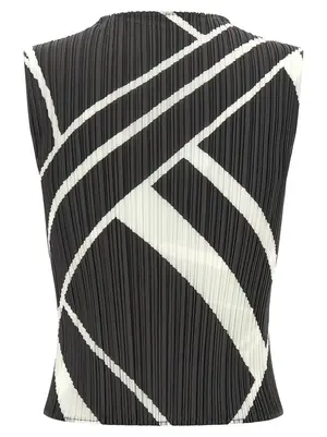 Issey Miyake Sleeveless High Neck Geometric Top - Charcoal-grey