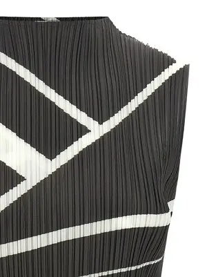 Issey Miyake Sleeveless High Neck Geometric Top - Charcoal-grey