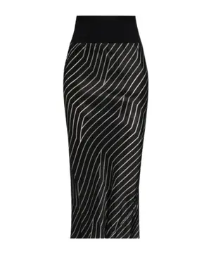 Rick Owens Twotone Striped Satin Midi Skirt - Black