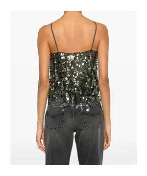 Blumarine Sequined Halter Top With Fringe Embellishment - Green