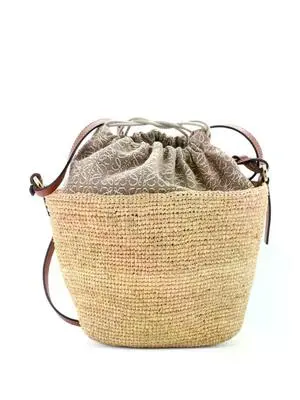 Loewe Woven Raffia And Leather Anagram Jacquard Bucket Bag - Neutrals