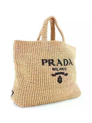 Prada Logo Raffia Large Tote Bag