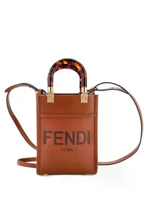 Fendi Sunshine Shopper Tote Leather Mini Crossbody Bag - Brown