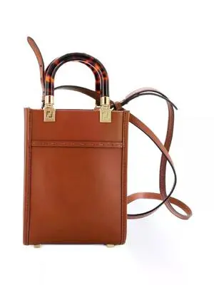 Fendi Sunshine Shopper Tote Leather Mini Crossbody Bag - Brown