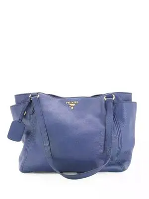 Prada Side Pocket Vitello Daino Medium Tote Bag - Blue