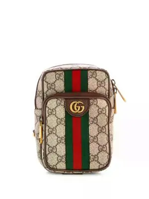 Gucci Ophidia Front Pocket Zip Gg Coated Canvas Mini Crossbody Bag - Brown