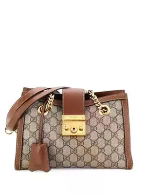Gucci Padlock Chain Tote Gg Coated Canvas With Leather Small Shoulder Bag - Brown