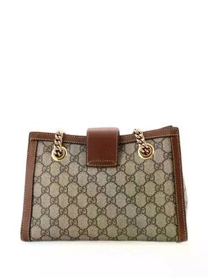 Gucci Padlock Chain Tote Gg Coated Canvas With Leather Small Shoulder Bag