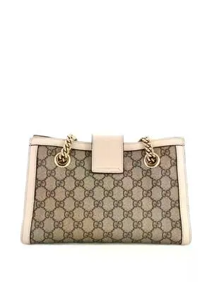 Gucci Padlock Chain Tote Gg Coated Canvas With Leather Small Shoulder Bag - Neutrals