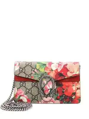 Gucci Dionysus Bag Blooms Print Gg Coated Canvas Super Mini Crossbody Bag - Brown