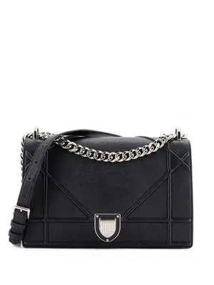 Dior Diorama Flap Bag Grained Calfskin Medium Crossbody Bag - Black