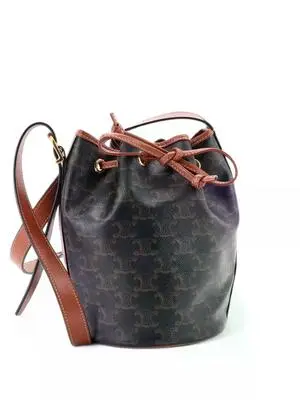 Celine Drawstring Triomphe Coated Canvas Small Bucket Bag - Brown