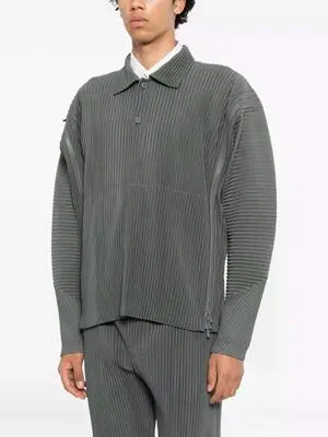 Issey Miyake Plissé-effect Zip-detail Polo Shirt - Blue