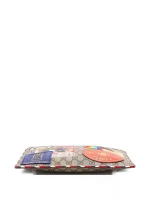 Gucci Courrier Pouch Gg Coated Canvas With Applique Clutch Bag