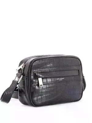 Saint Laurent Crocodile Embossed Leather Mini Camera Bag - Black