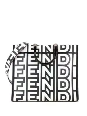 Fendi X Marc Jacobs Sunshine Shopper Printed Leather Medium Tote Bag - Black