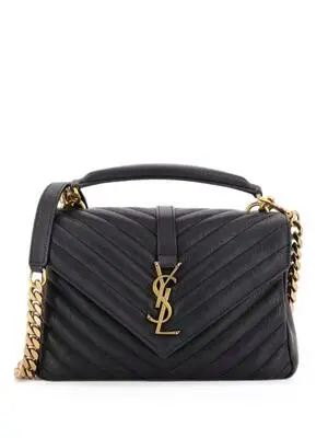 Saint Laurent Classic Monogram College Bag Matelasse Chevron Leather Medium Crossbody Bag - Black