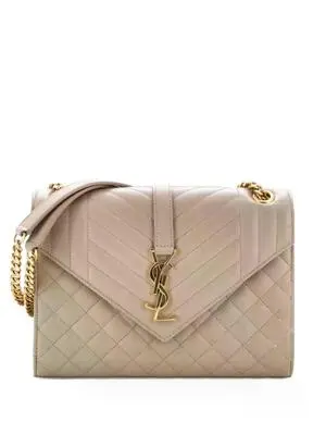 Saint Laurent Classic Monogram Envelope Satchel Mixed Matelasse Leather Medium Shoulder Bag - Neutrals