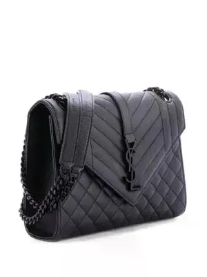 Saint Laurent Classic Monogram Envelope Satchel Mixed Matelasse Leather Medium Shoulder Bag - Black