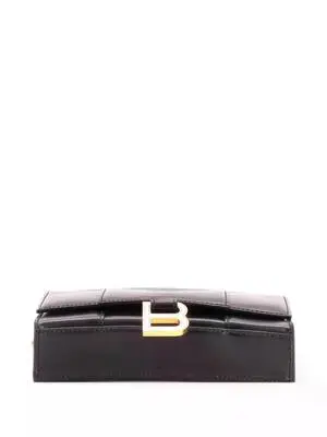 Balenciaga Hourglass Chain Wallet Leather Crossbody Bag - Black