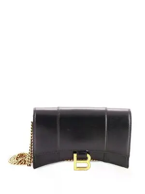 Balenciaga Hourglass Chain Wallet Leather Crossbody Bag - Black