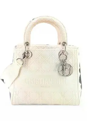 Dior Lady D-lite Bag Cannage Embroidered Canvas Medium Satchel