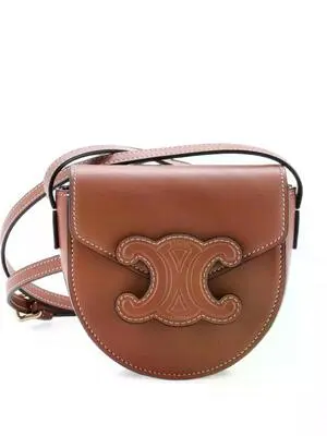 Celine Cuir Triomphe Besace Flap Bag Leather Mini Crossbody Bag - Brown