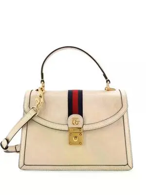 Gucci Ophidia Flap Top Handle Bag Leather Small Satchel - Neutrals